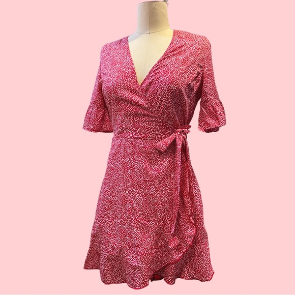 Wednesday’S Girl | Dresses | Red Polka Dot Mini Wrap Dress With Ruffle ...